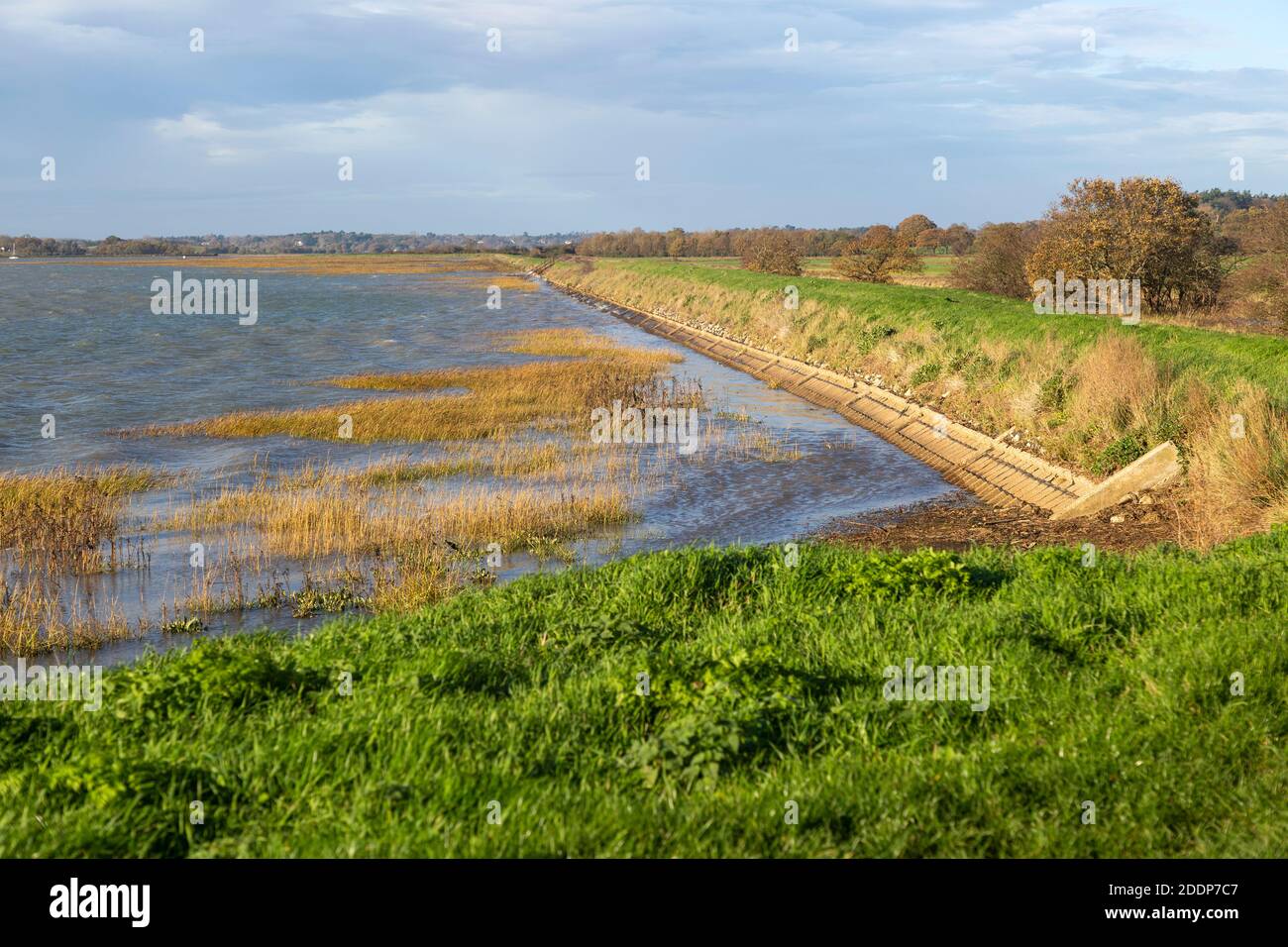 River wall flood defence built after 1953 floods, River Deben, Sutton ...