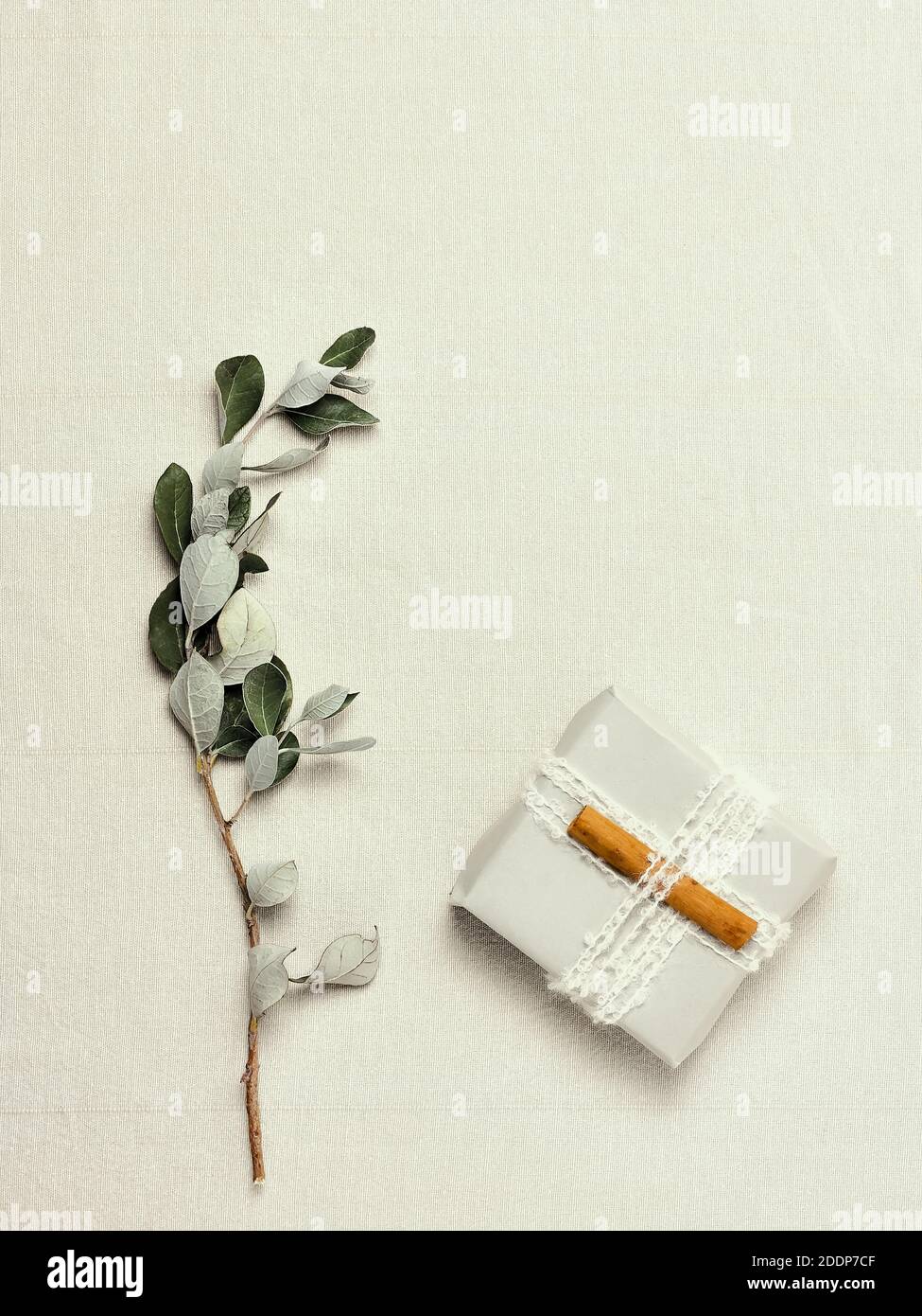 Trendy gift box wrapped in traditional Japanese furoshiki style on ...