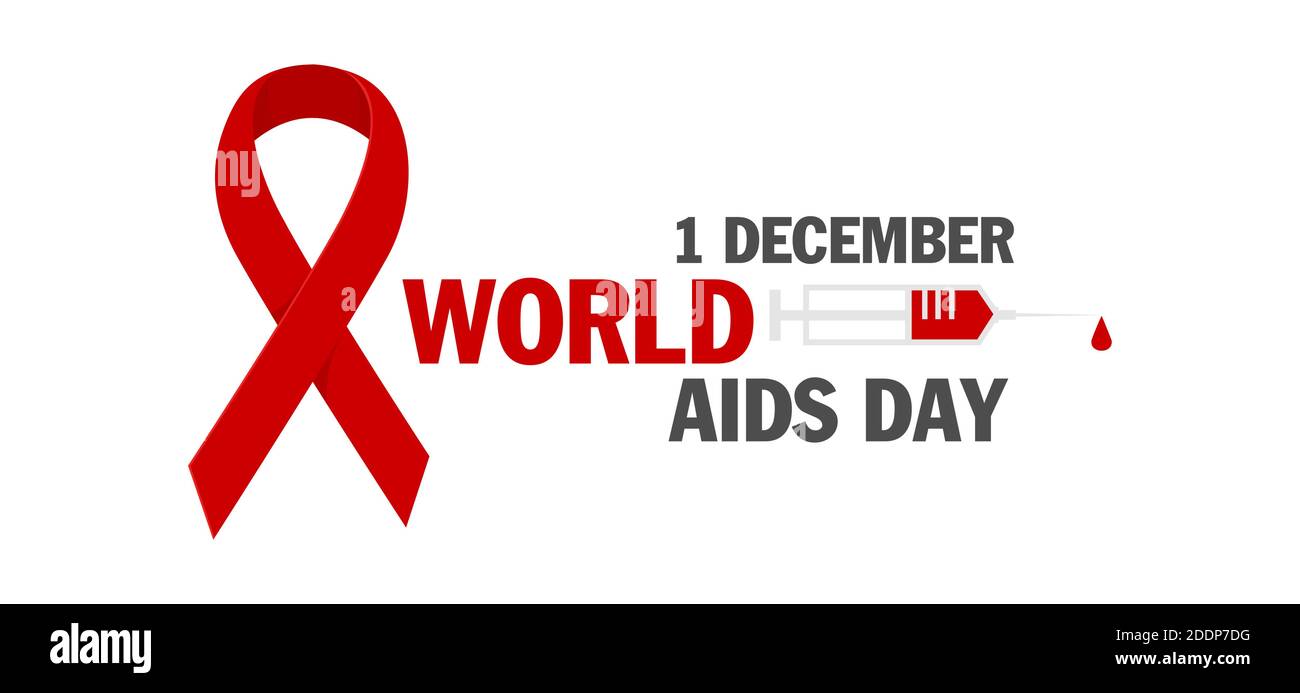 HIV test. World AIDS Day 1 December, red ribbon. AIDS and HIV awareness ...