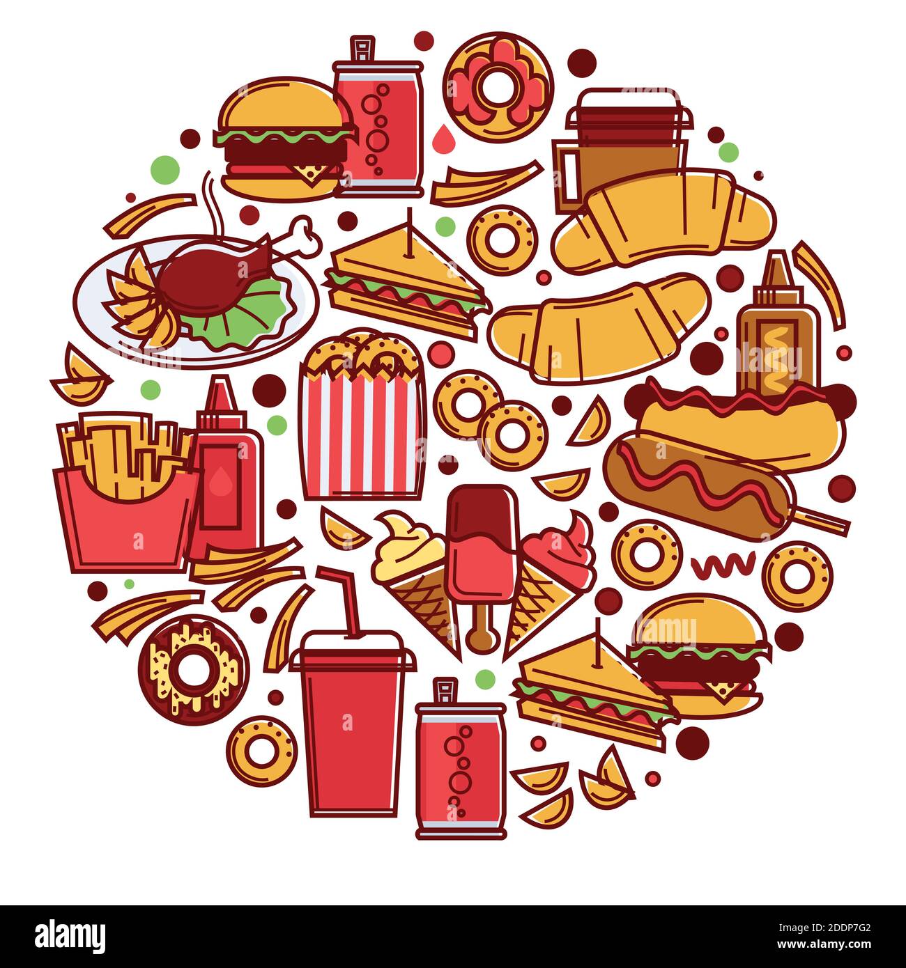 Fast food in circle, snacks and drinks dinner Stock Vector Image & Art ...