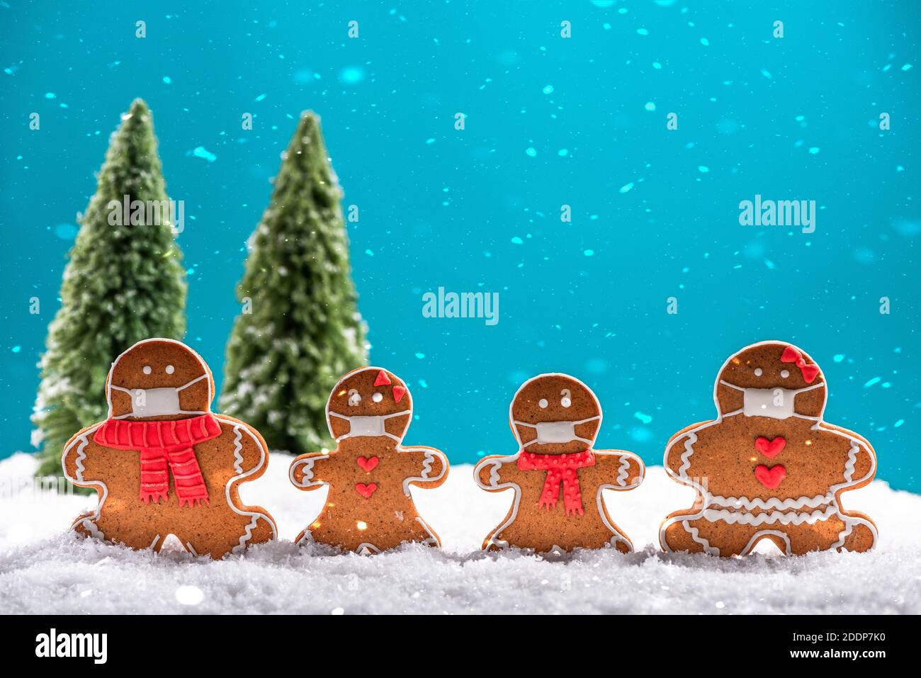 Christmas Festive Greeting Card. Funny Gingerbread Family in Face Mask ...