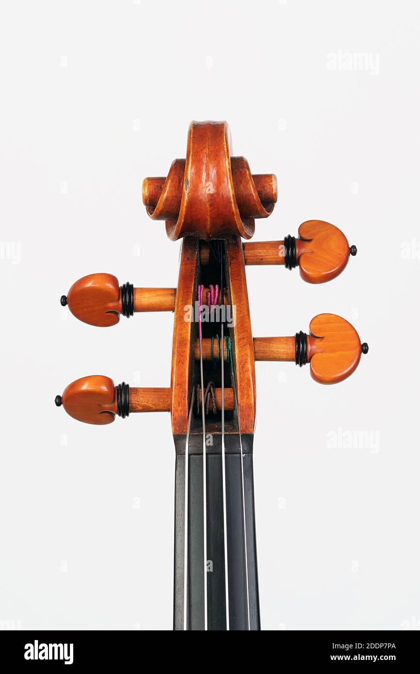 Contemporary wooden hand made violin iand details solated on white ...