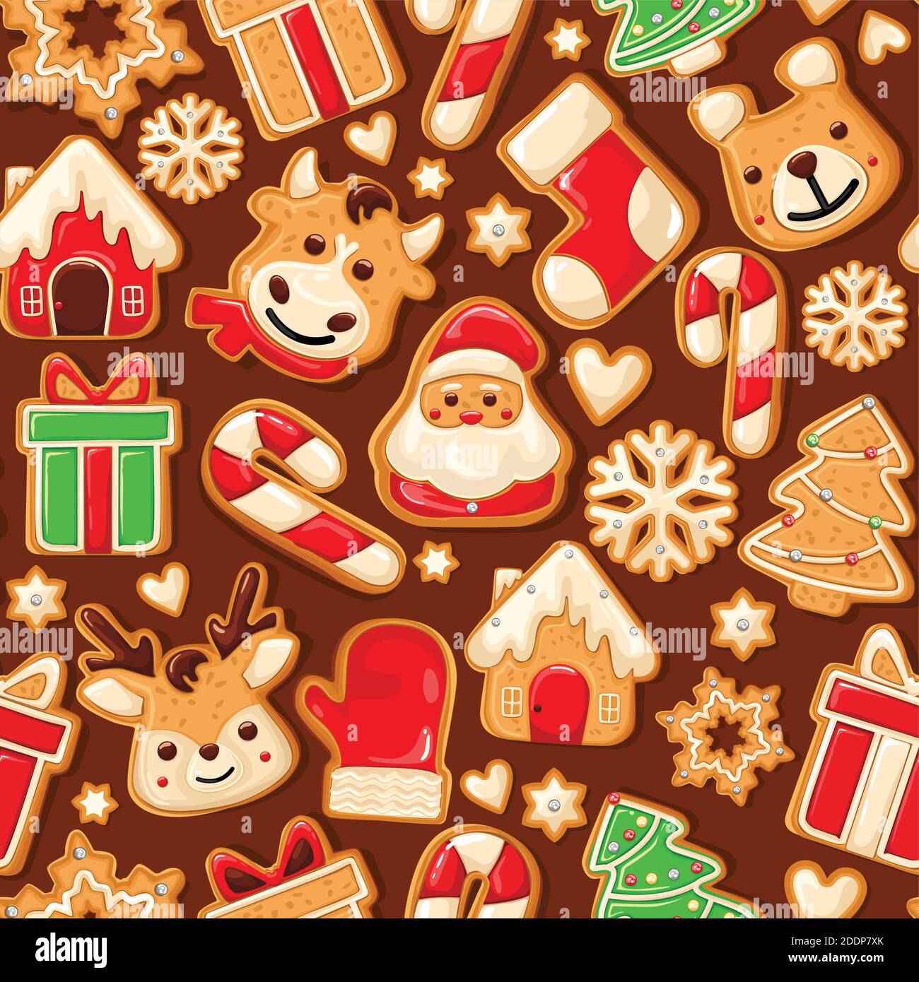 Gingerbread Pattern. Snowy background. gingerbread set. Perfect for ...