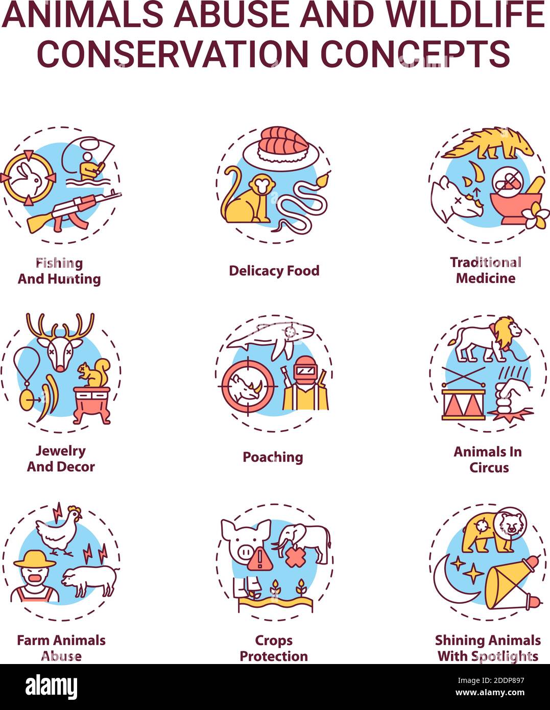 Animal amuse and wildlife conservation concept icons set Stock Vector ...