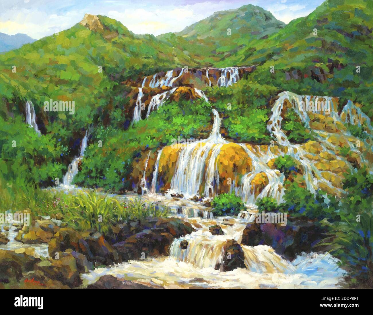 Yellow waterfall painting hi-res stock photography and images - Alamy