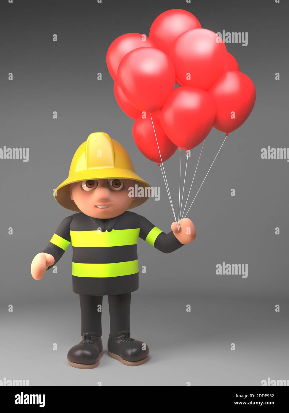 Cartoon 3d fire fighter fireman in high visibility clothing holding ...