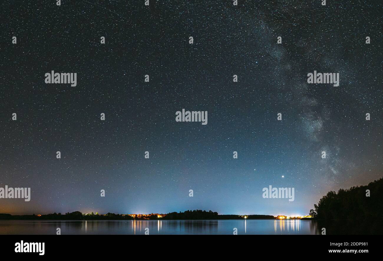 Night Stars Above Lake. Natural Starry Sky Background Backdrop ...