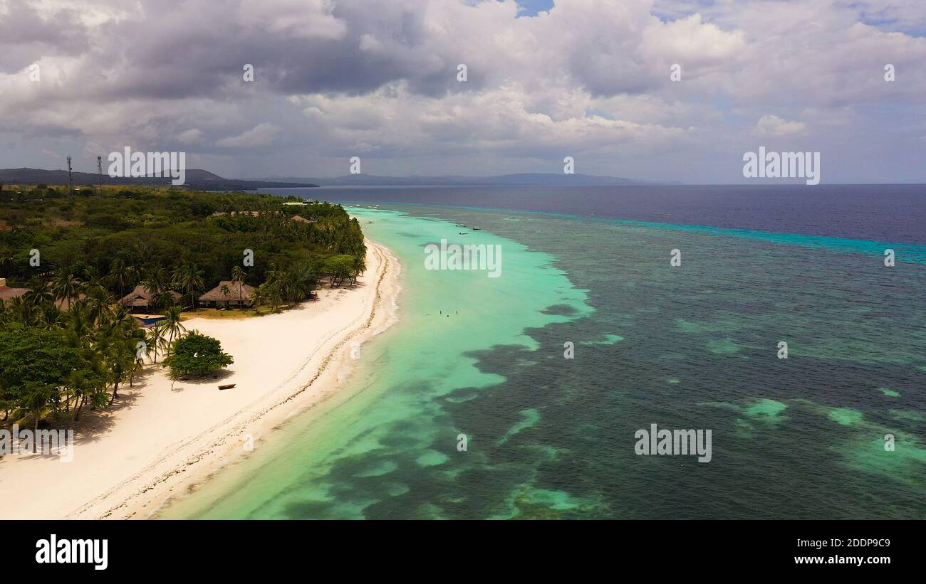 Aerial drone of coast, turquoise sea and sand beach. Panglao island ...