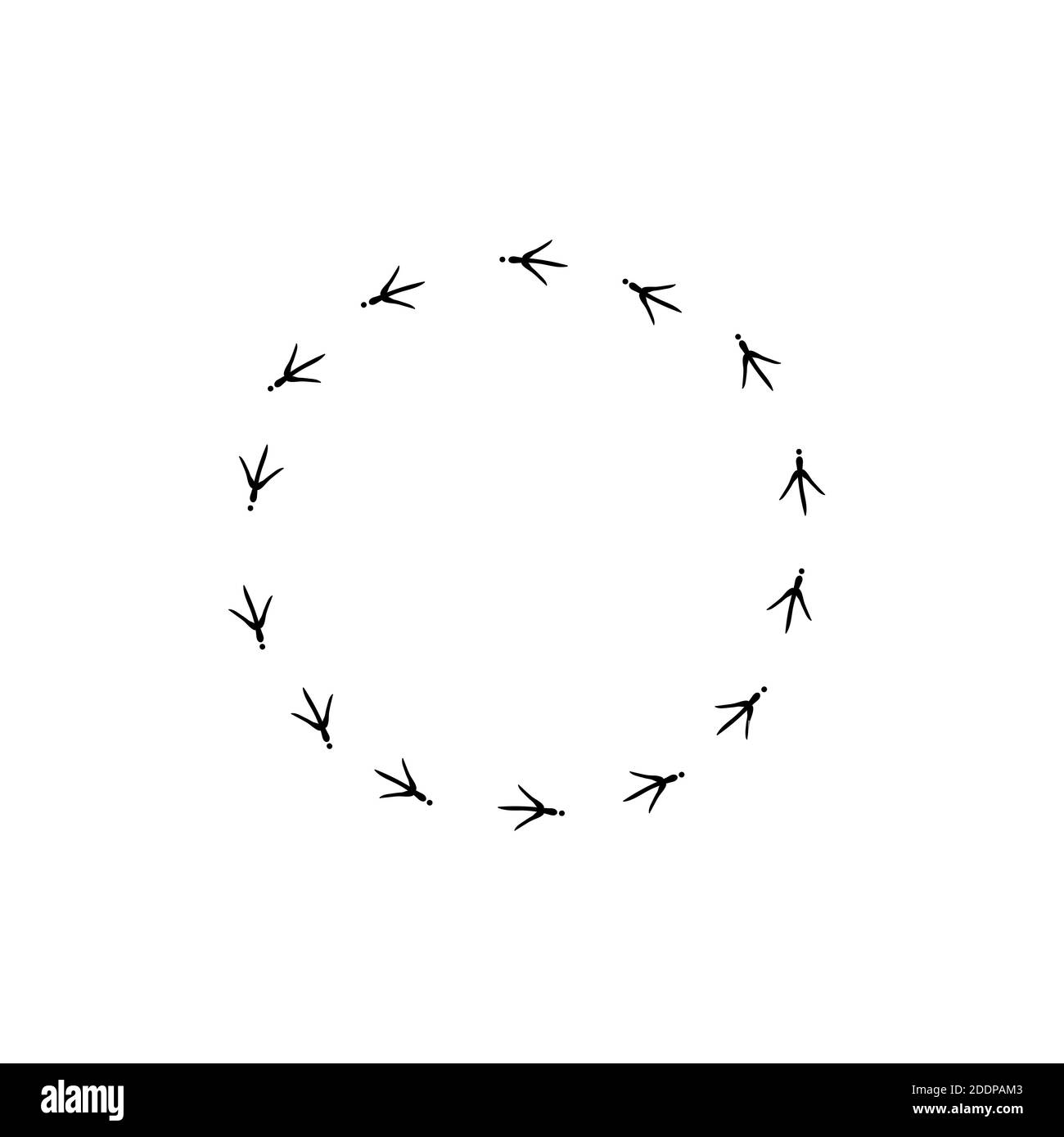 Vector background with circle of bird trail. Black Bird footprints ...