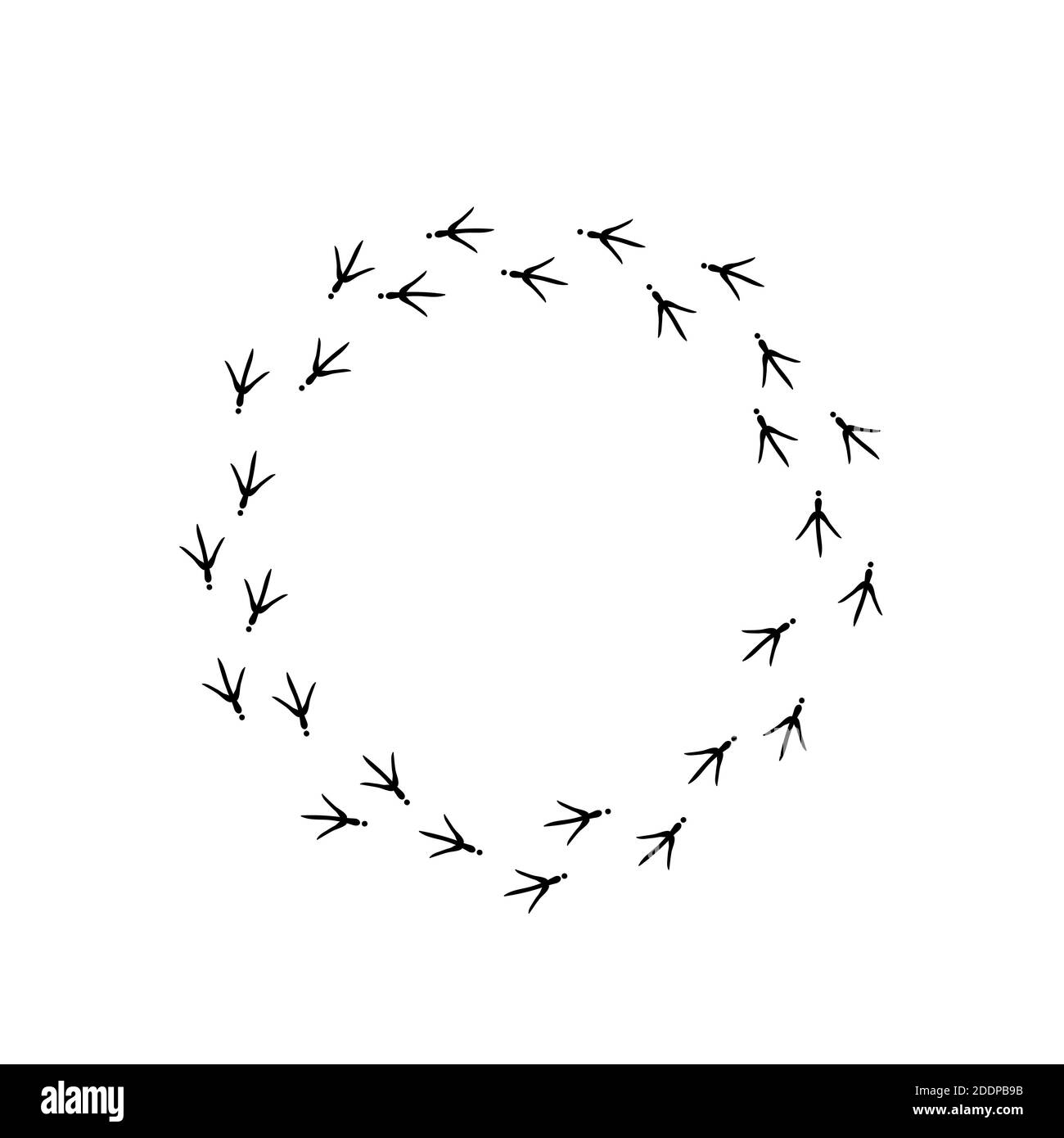 Vector background with circle of bird trail. Black Bird footprints ...