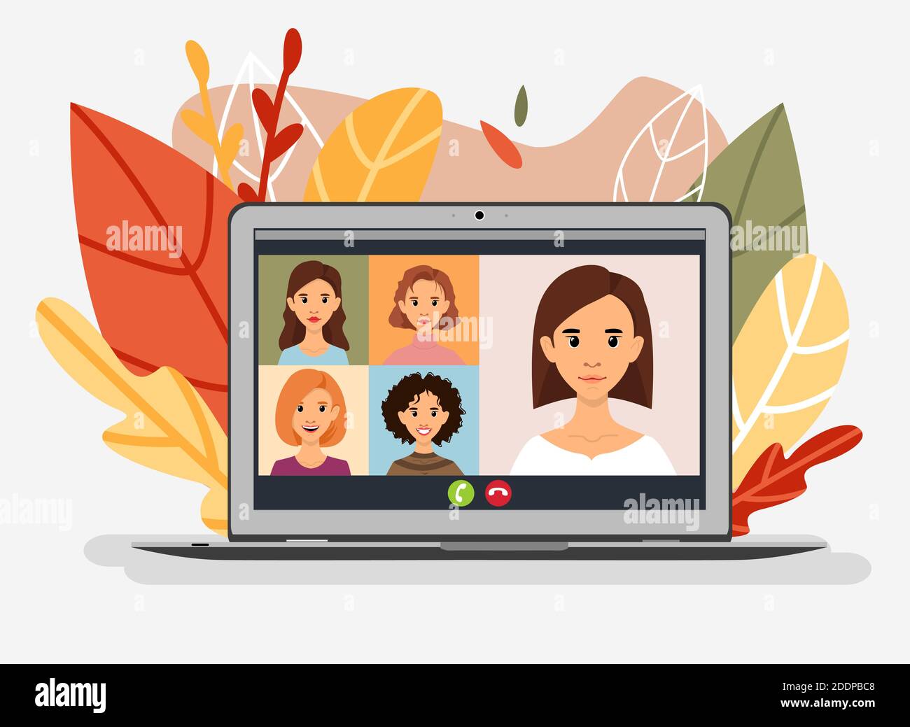 Work colleagues talk to each other on the laptop screen. Online ...