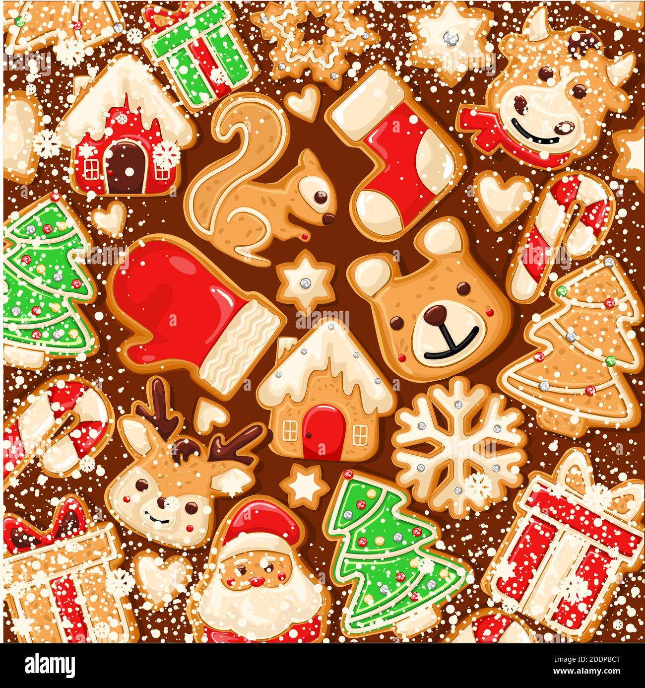 Gingerbread background. Snowy background. gingerbread set. Perfect for ...