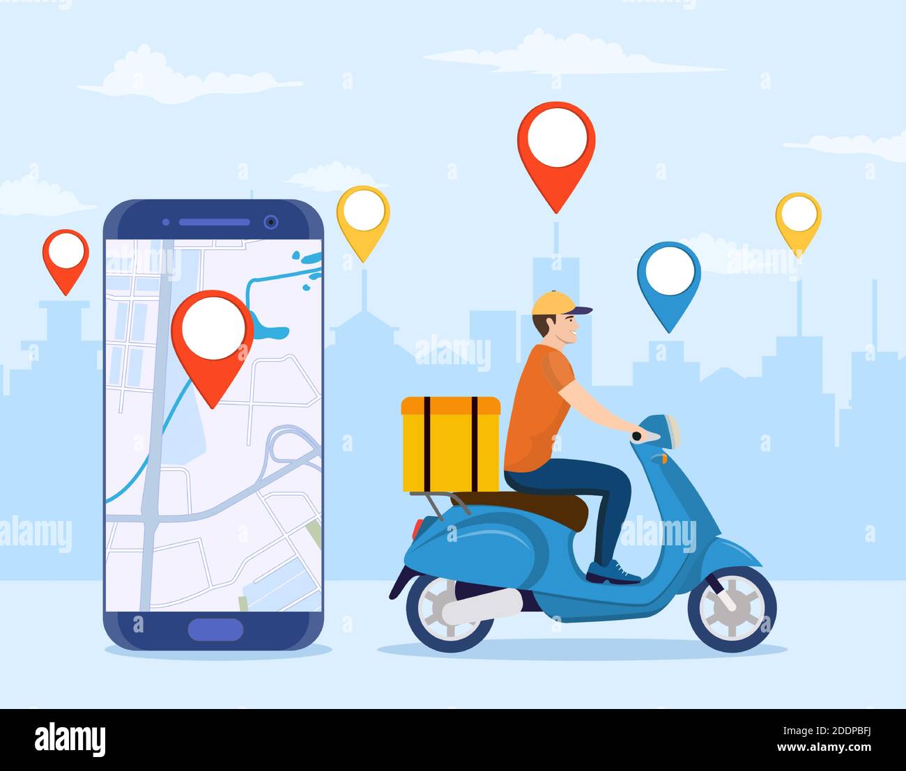 Food delivery man scooter Stock Vector Images - Alamy