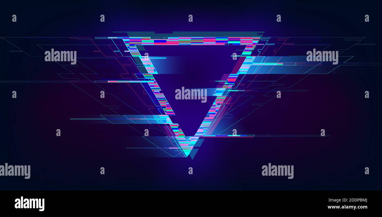 Glitch triangle. Distorted glowing triangle cyberpunk style. Futuristic ...