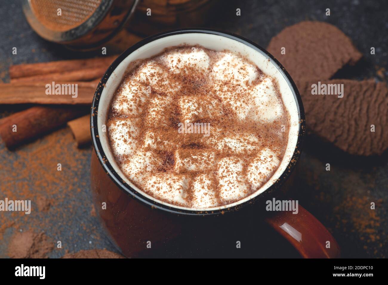 Hot chocolate (cocoa) drink backround. Cocoa drink on a dark background ...