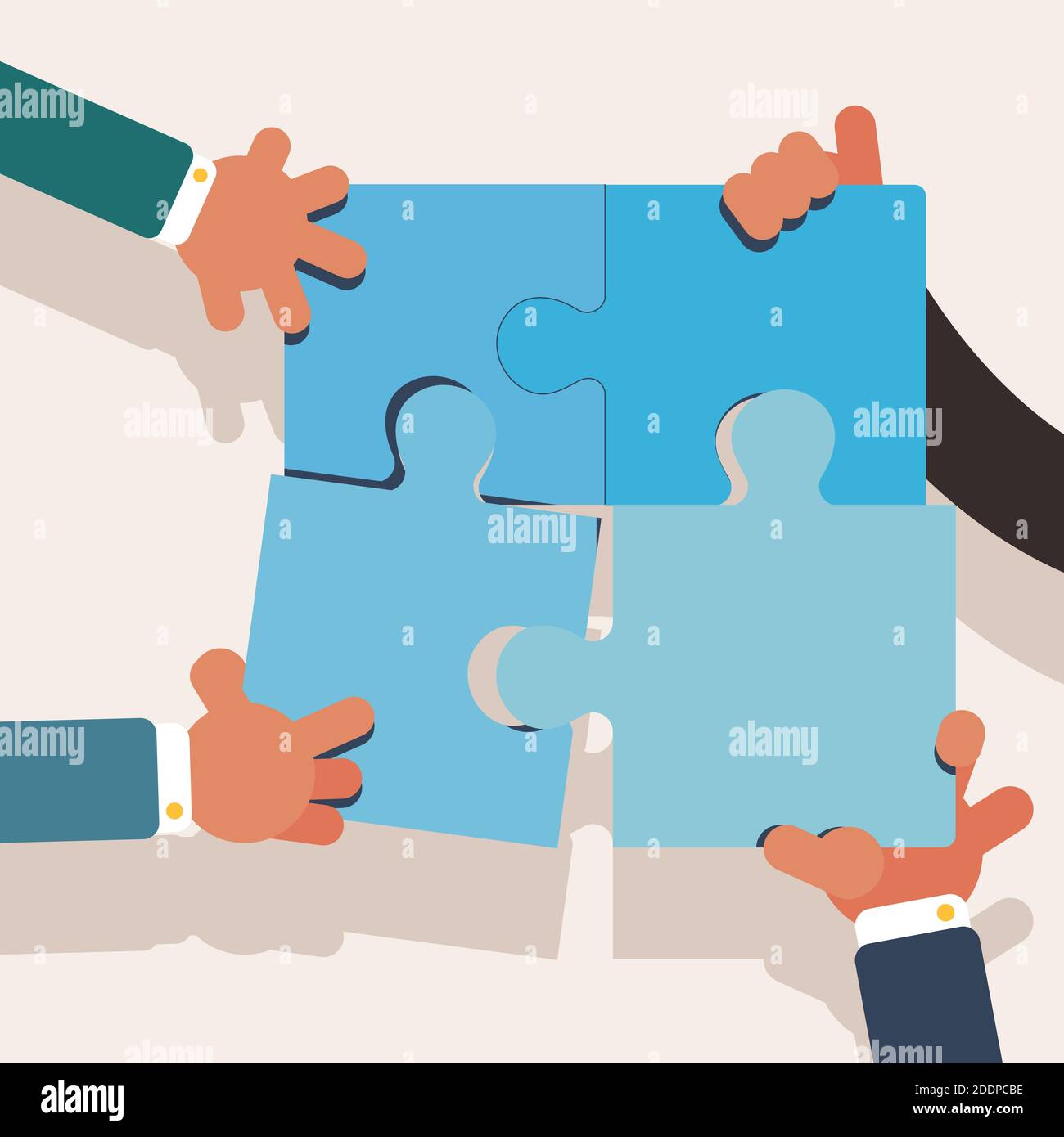 Teamwork hands creating a perfect puzzle Vector illustration Stock ...