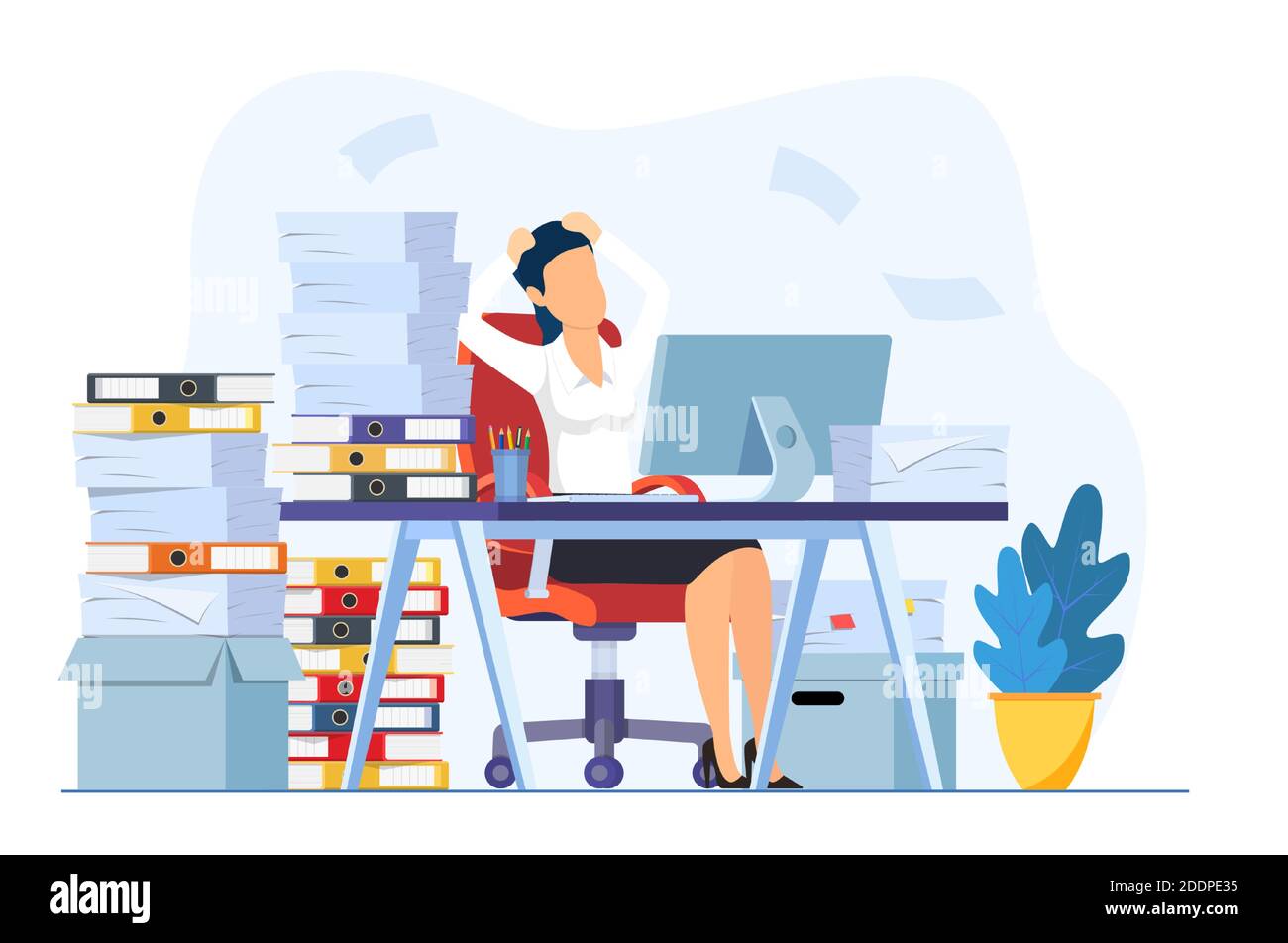 Businesswoman headache office Stock Vector Images - Alamy
