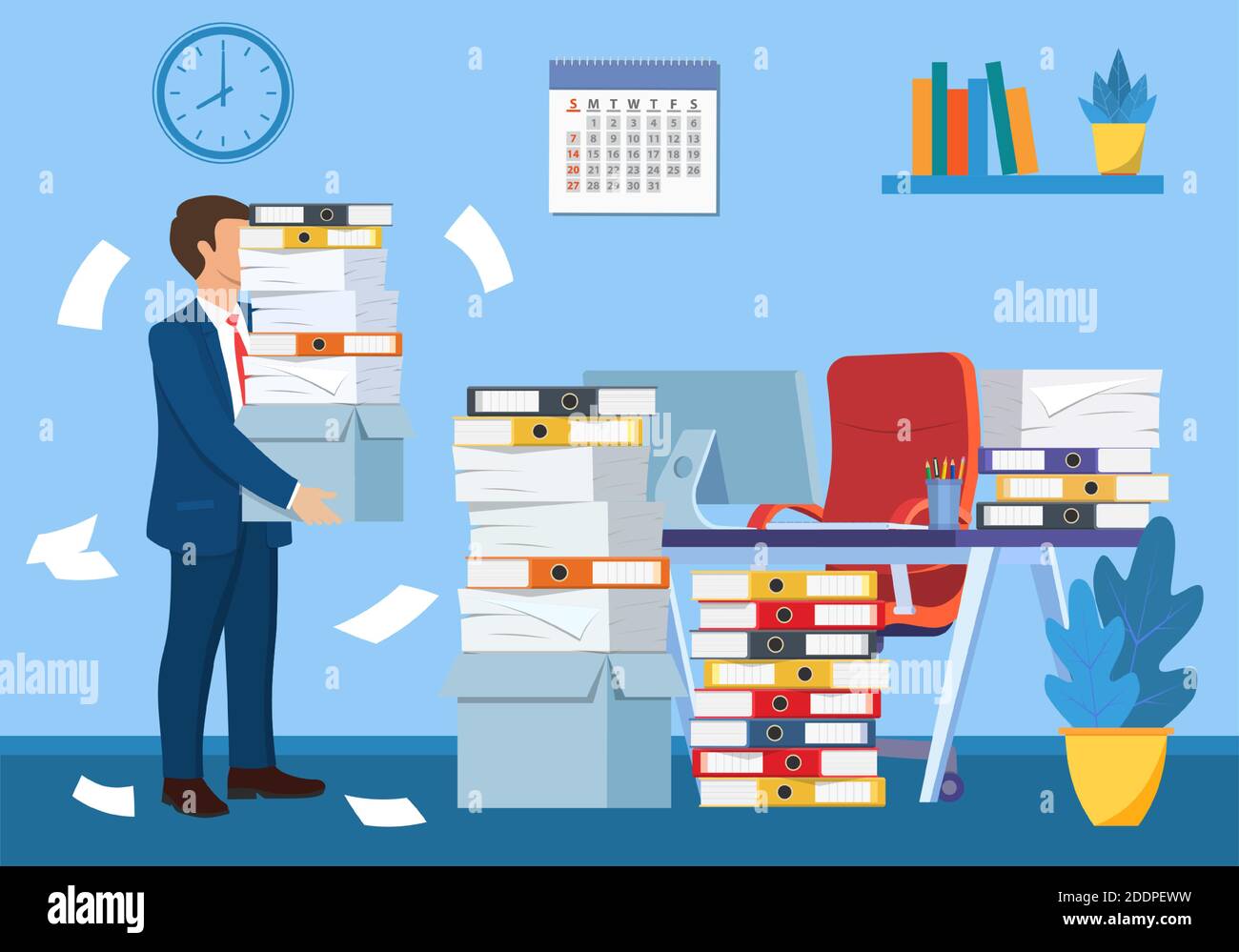 Busy man stack papers Stock Vector Images - Alamy
