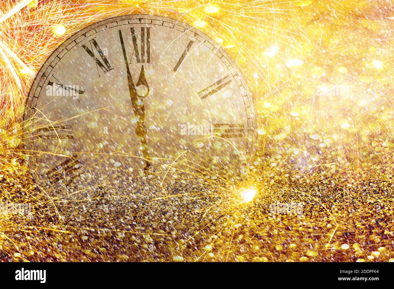 Fireworks New Year Clock.Countdown New Year's clock.Clock that marks a ...