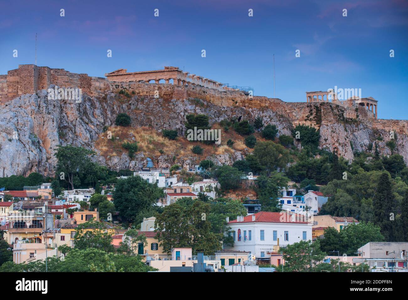 Greece, Attica, Athens, View of Plaka and The Acropolis at dawn Stock ...