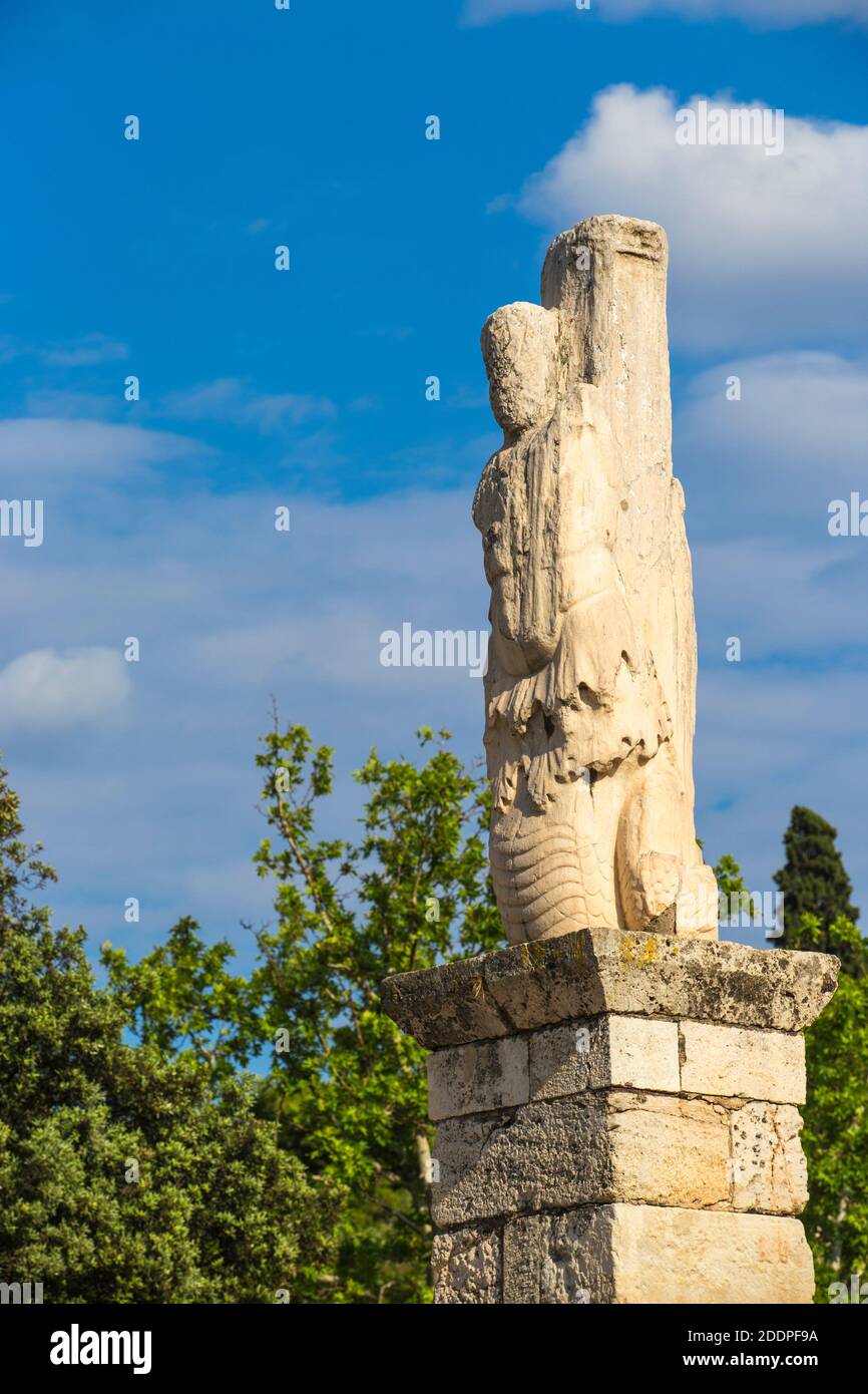 Greece, Attica, Athens, The Agora, Statue in front of the Odean of ...