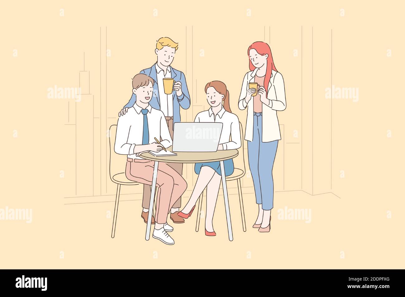 Teamwork, coworking, cooperation concept. A team of creative young ...