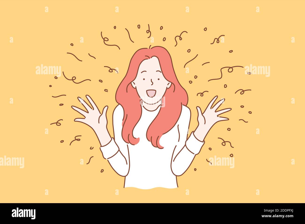 Wow effect concept. A girl with a surprised face takes a gift or a ...