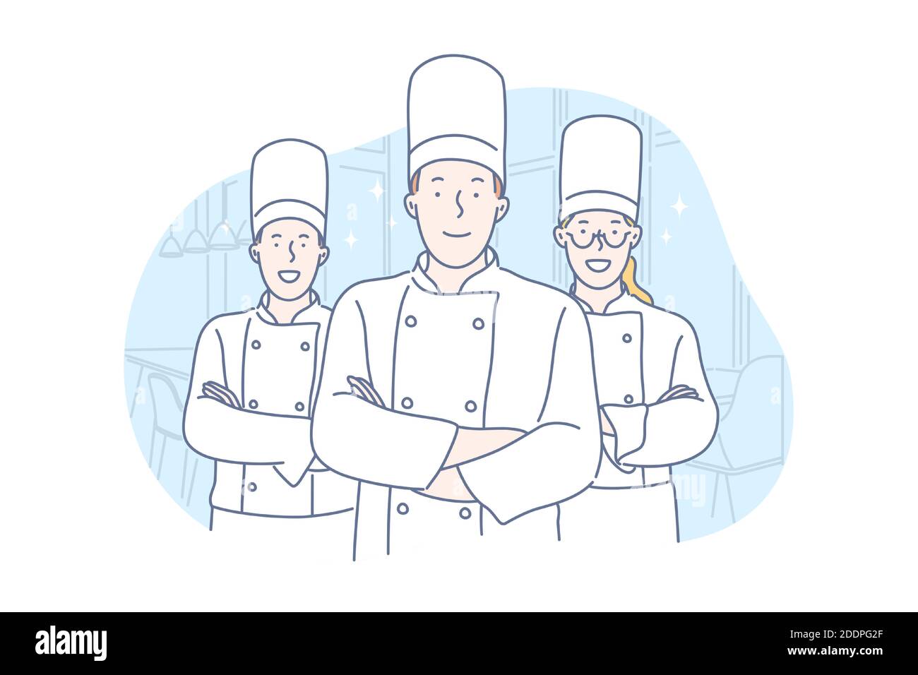 Team, cooking, restaurant concept. Team of young cheerful men and woman ...