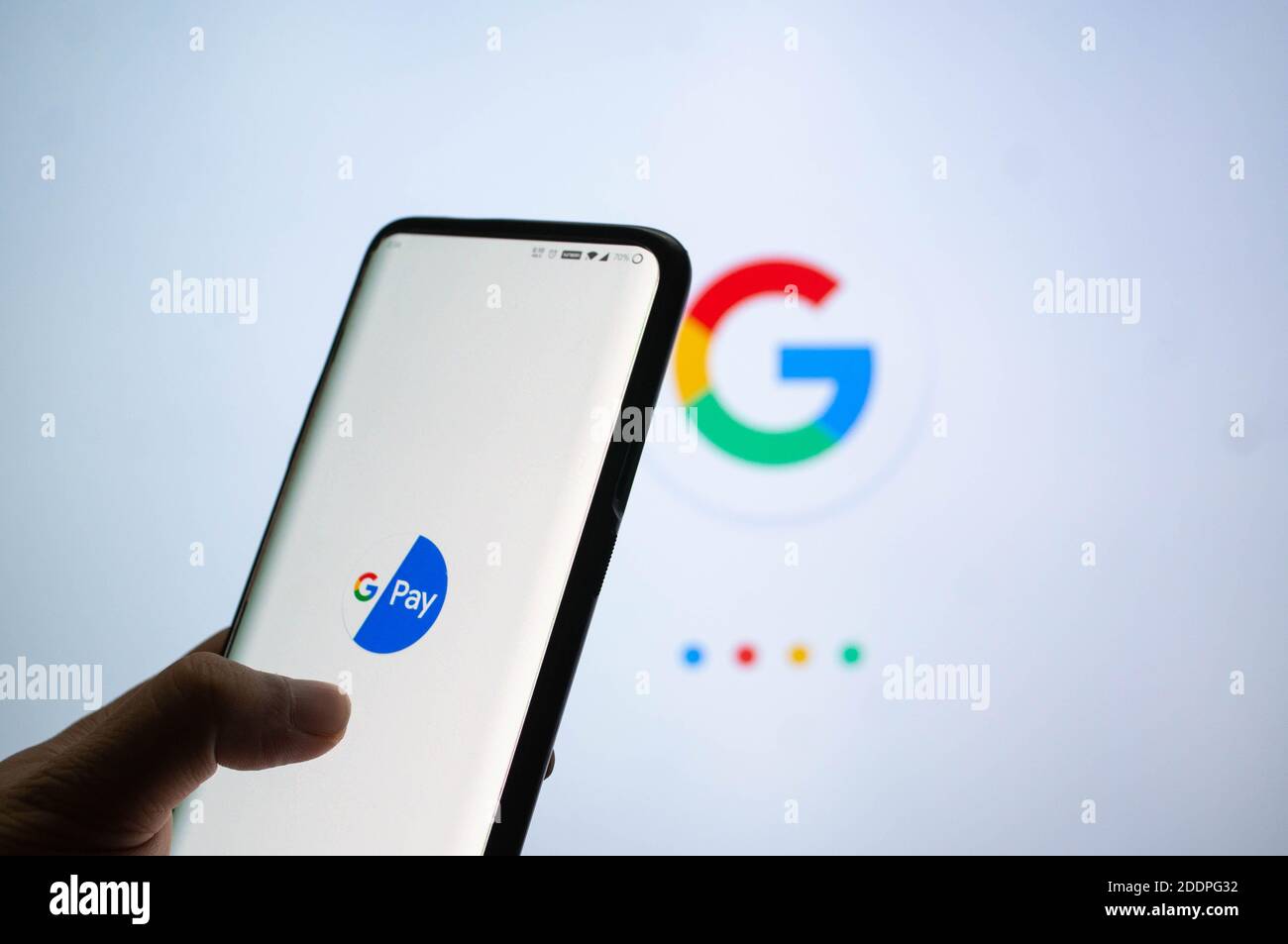Google Pay app logged in on a mobile infront of a white screen with ...