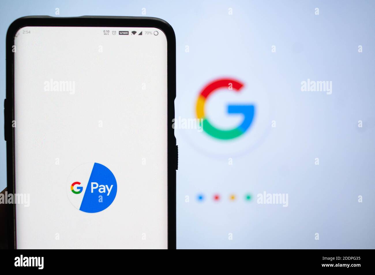 Google Pay app logged in on a mobile infront of a white screen with ...