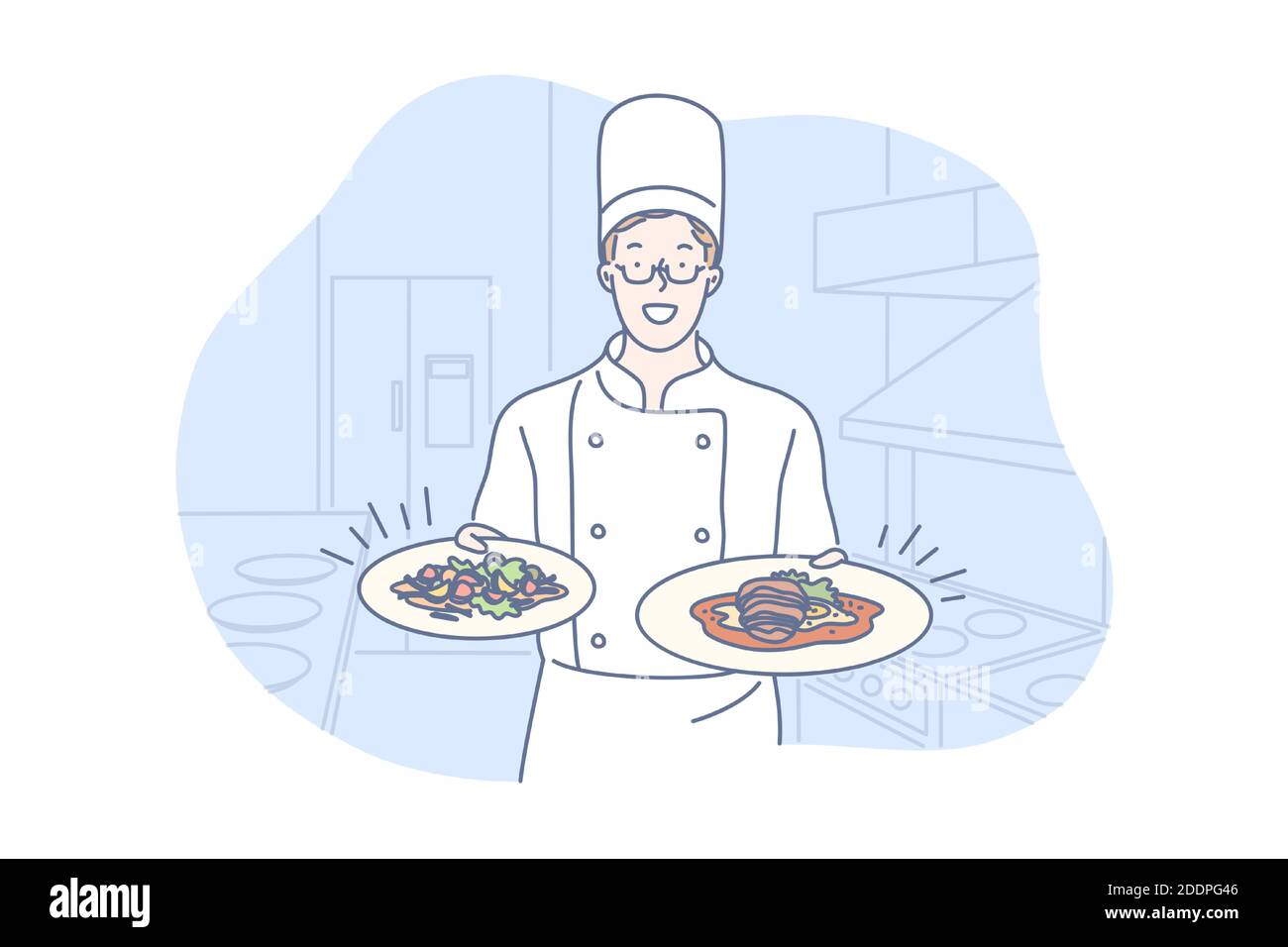 Restaurant, cooking, dish, presentation concept, Young man chef is ...