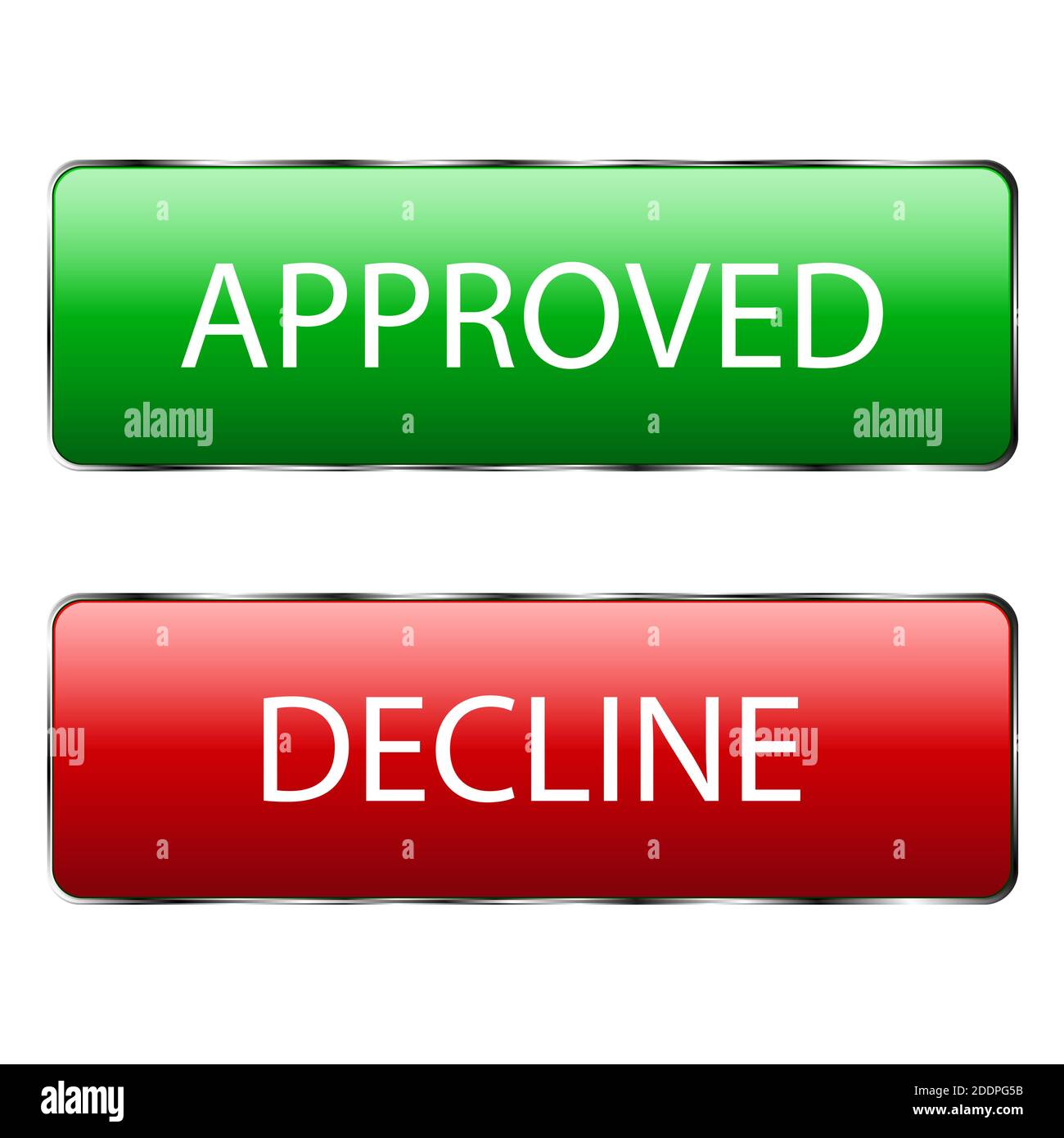 Approved and rejected badges with green and red rectangles with rounded ...