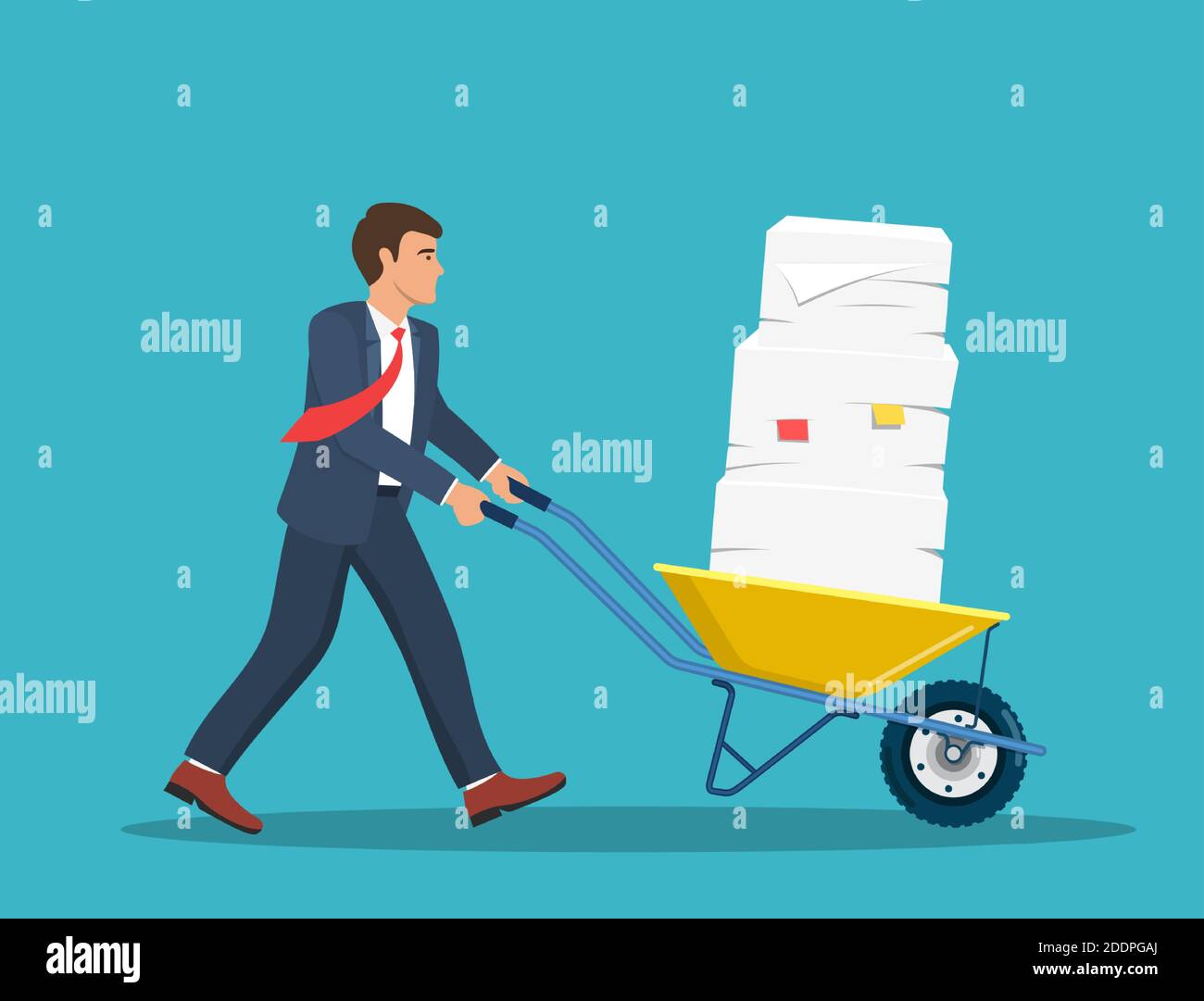 businessman pushing a wheelbarrow full of paper Stock Vector Image ...