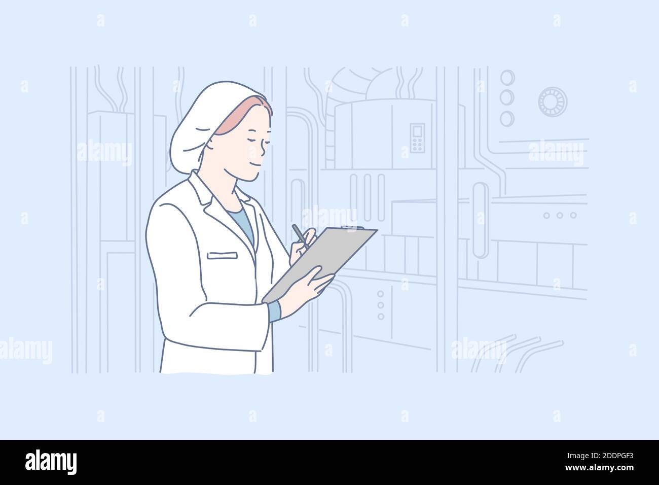 Technologist, production quality control concept. Young woman ...