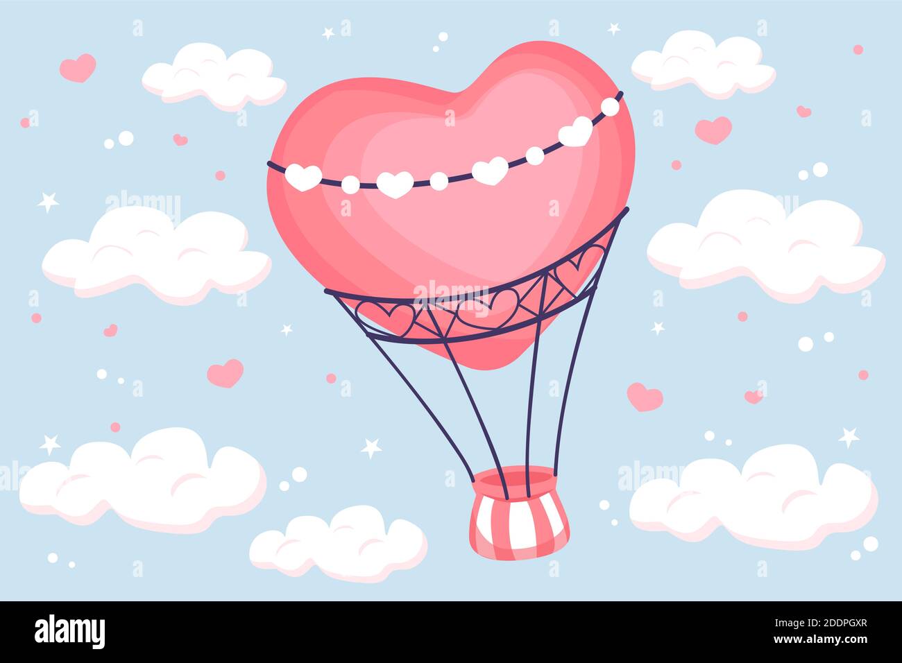 Hand drawn valentines day wallpaper with hot air balloon Vector ...