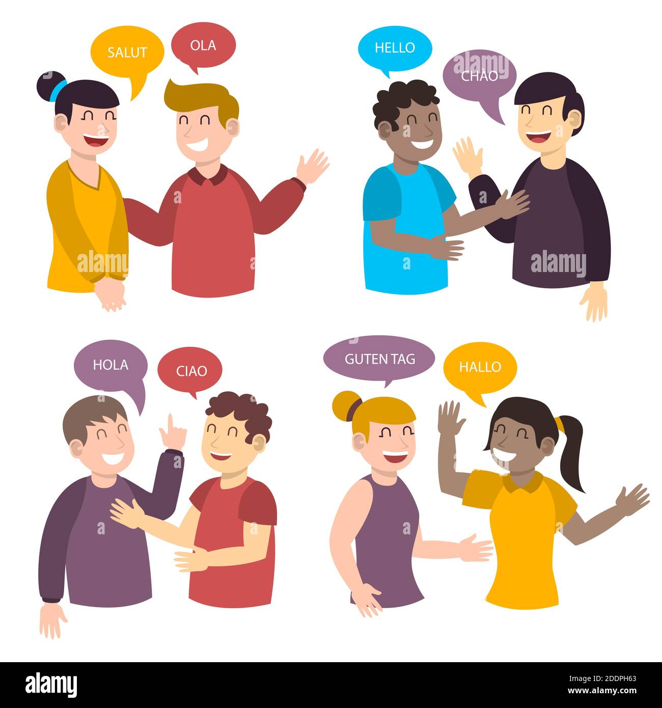 Young people talking in different languages illustrations Vector ...