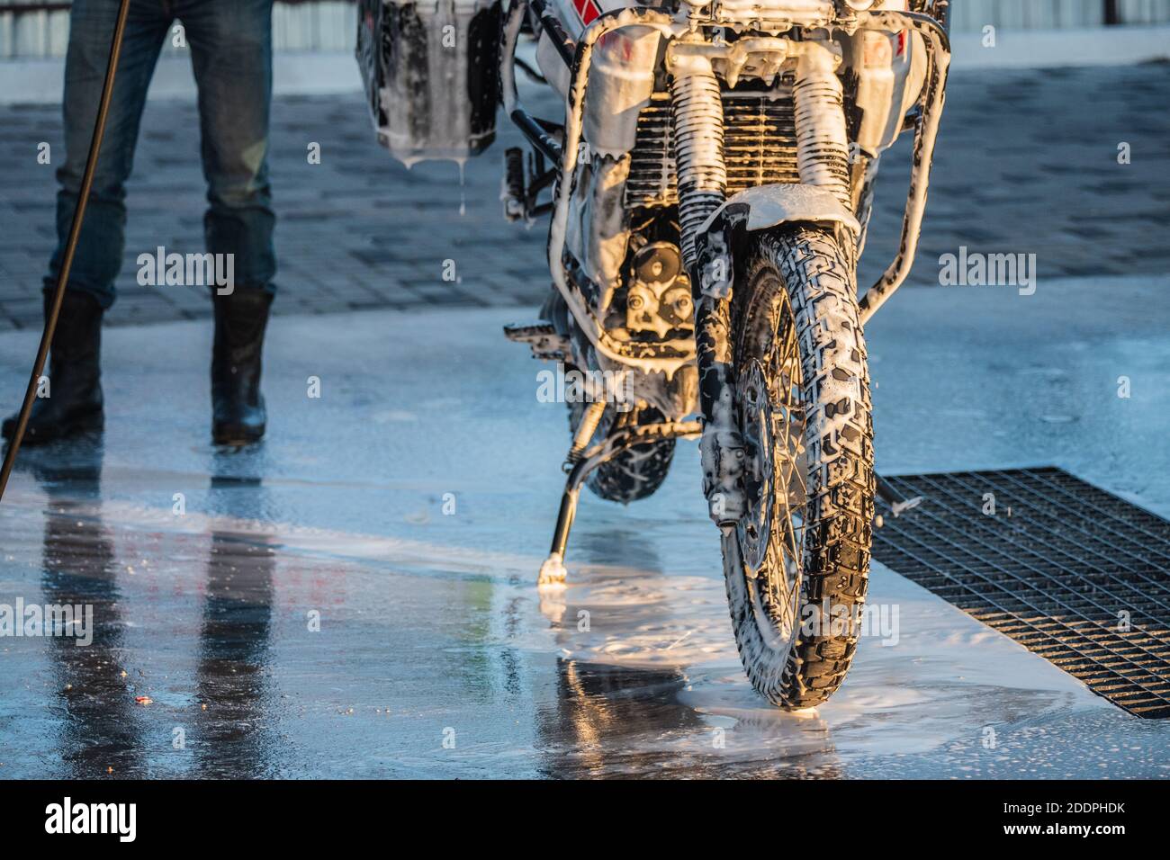 Motorbike washing series. Motorcycle wash Stock Photo - Alamy