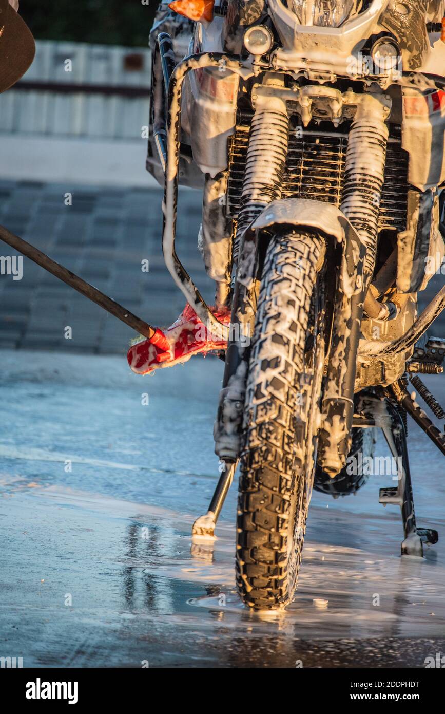 Motorbike washing series. Motorcycle wash Stock Photo - Alamy