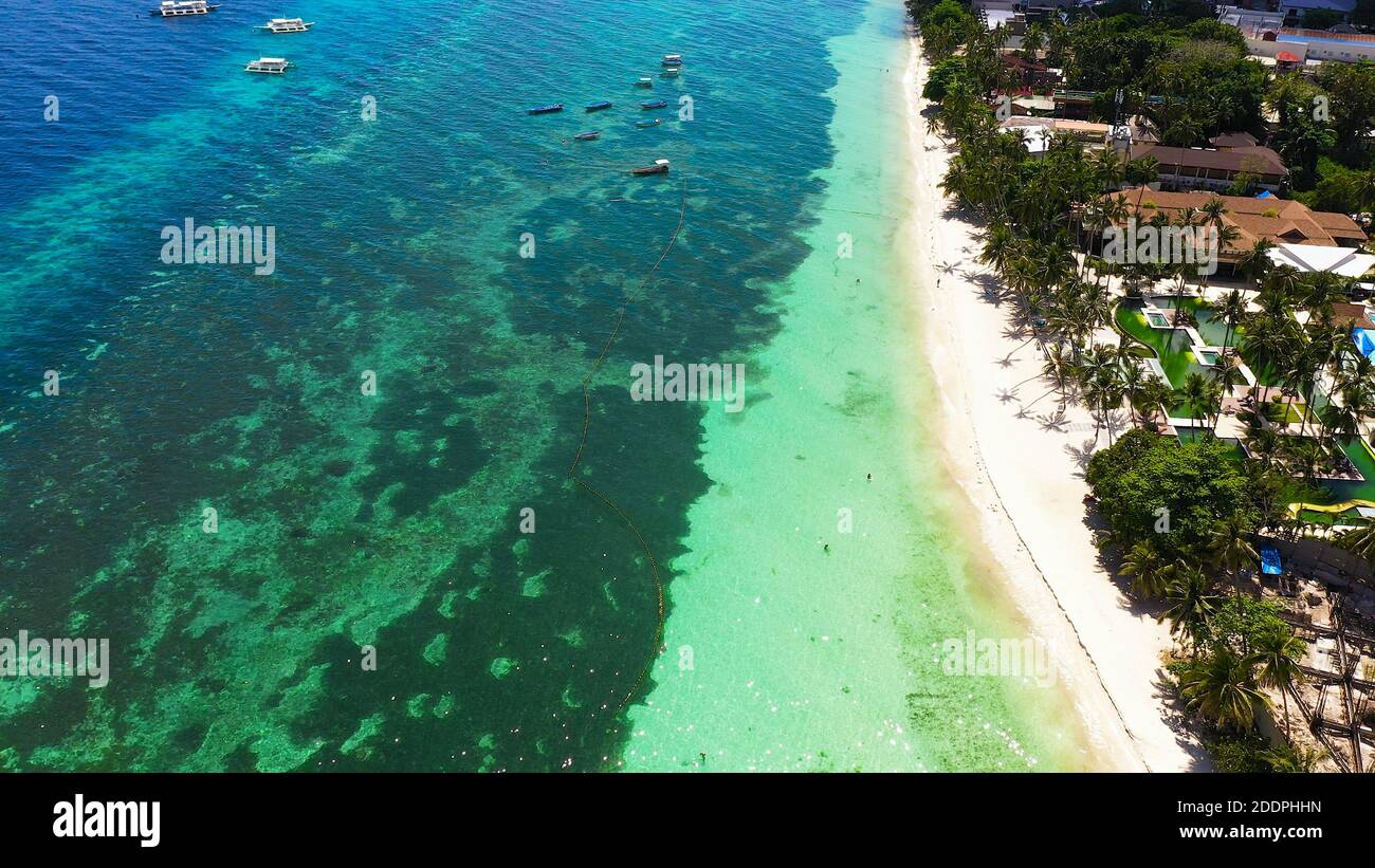 Beautiful tropical beach with white sand, palm trees, turquoise ocean ...