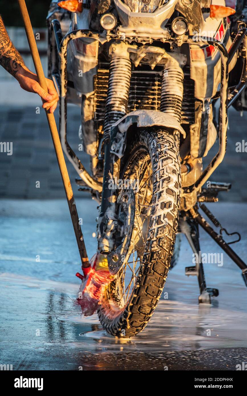 Motorbike washing series. Motorcycle wash Stock Photo - Alamy