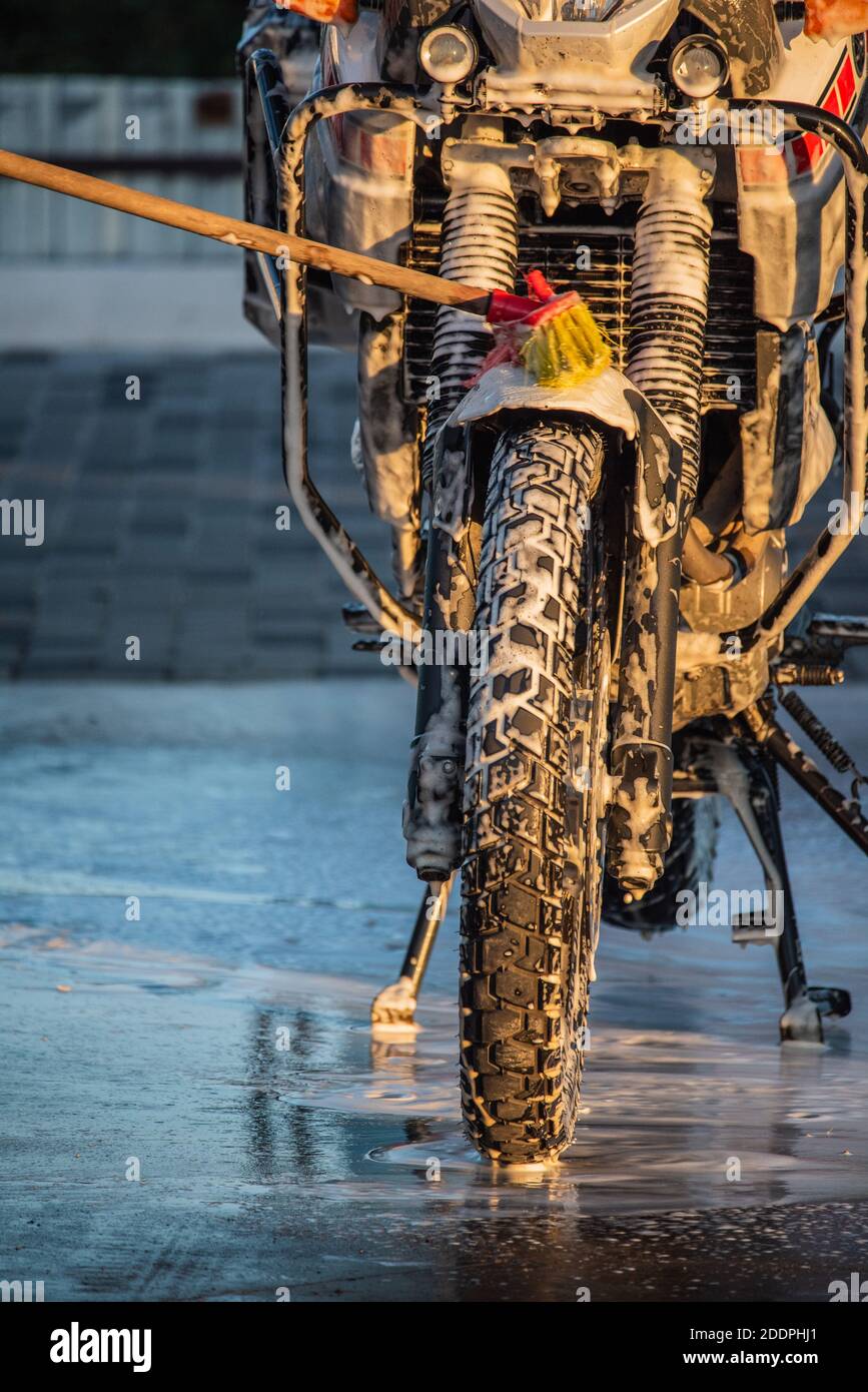 Motorbike washing series. Motorcycle wash Stock Photo - Alamy