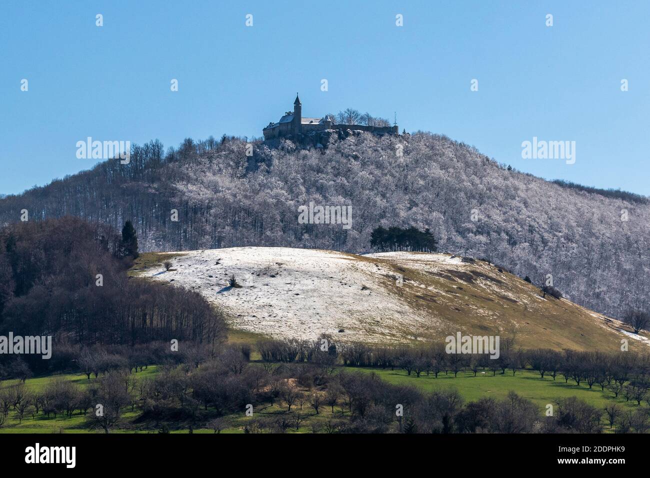 Castle Teck with fresh snow, Germany, Baden-Wuerttemberg Stock Photo ...