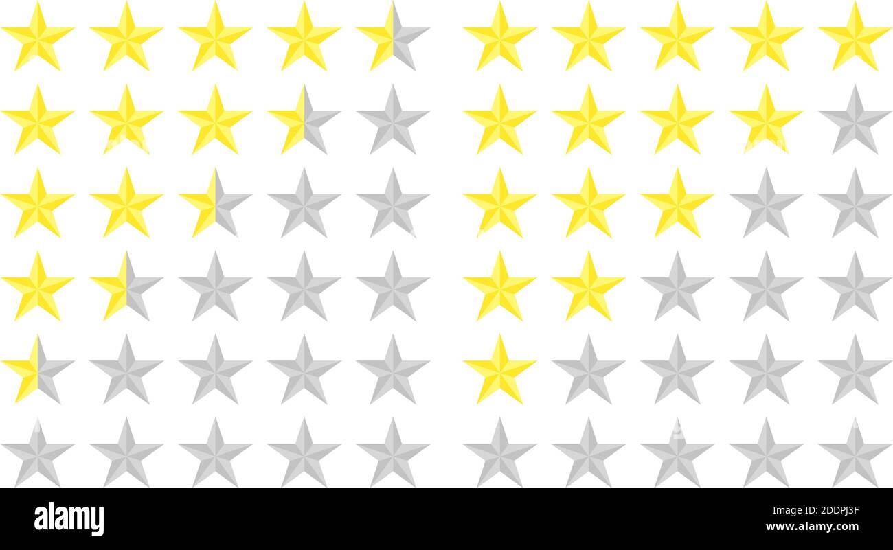 Set of star ratings. Customer review with golden star icon. 5 stars and ...