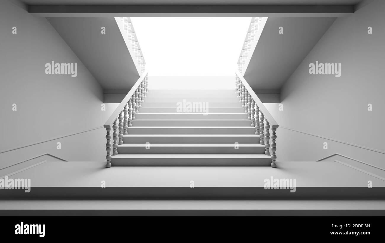 Ladder on white room interior. Sun light. Perspective. Realistic 3d ...
