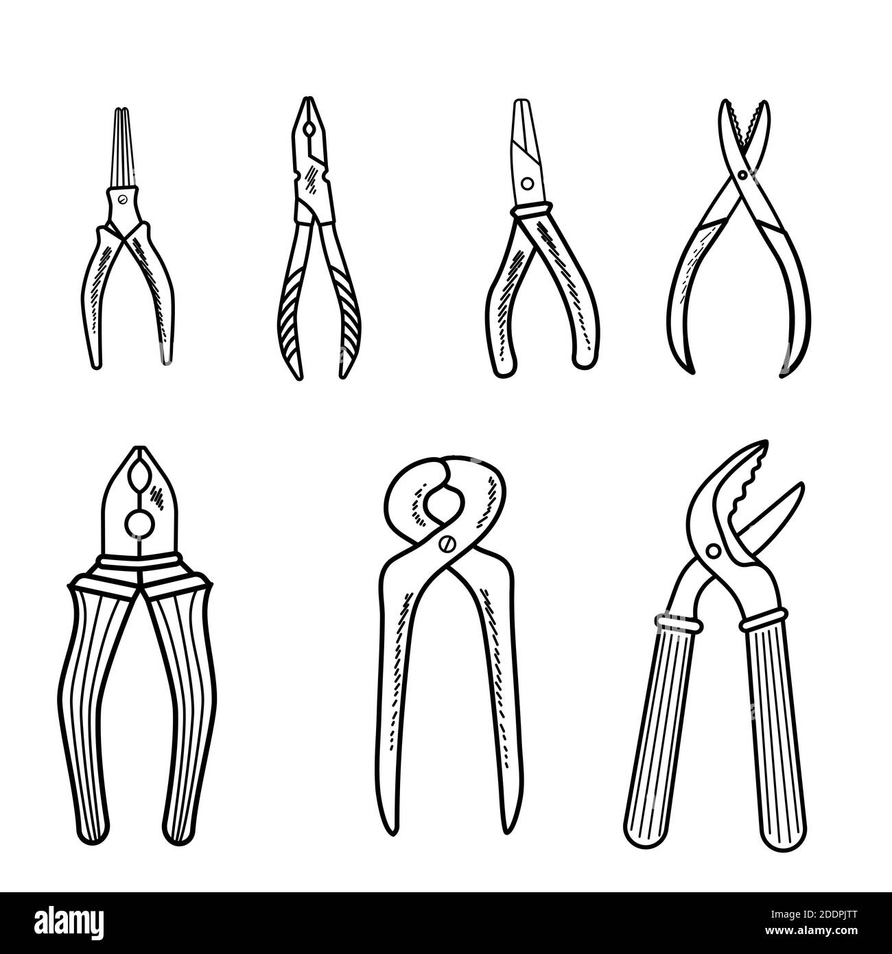 Set of pliers repair tool outline icon. Set of tools for building hands ...