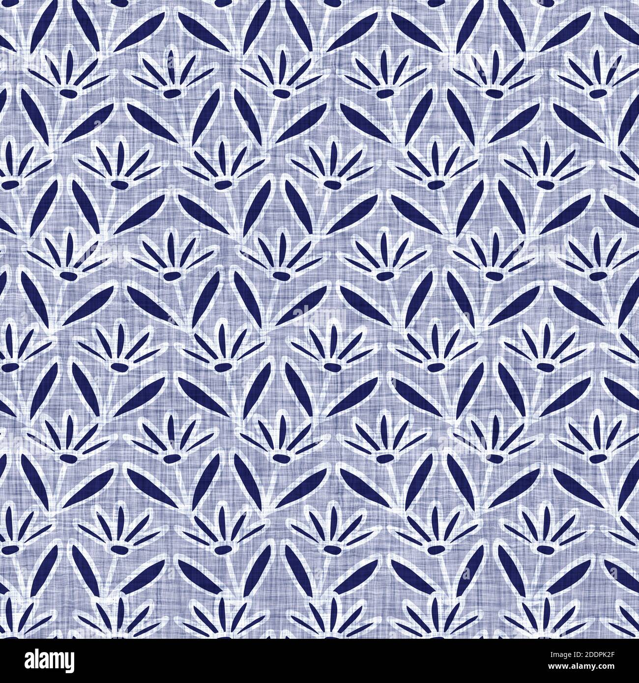 Indigo blue flower block print dyed linen texture background. Seamless ...