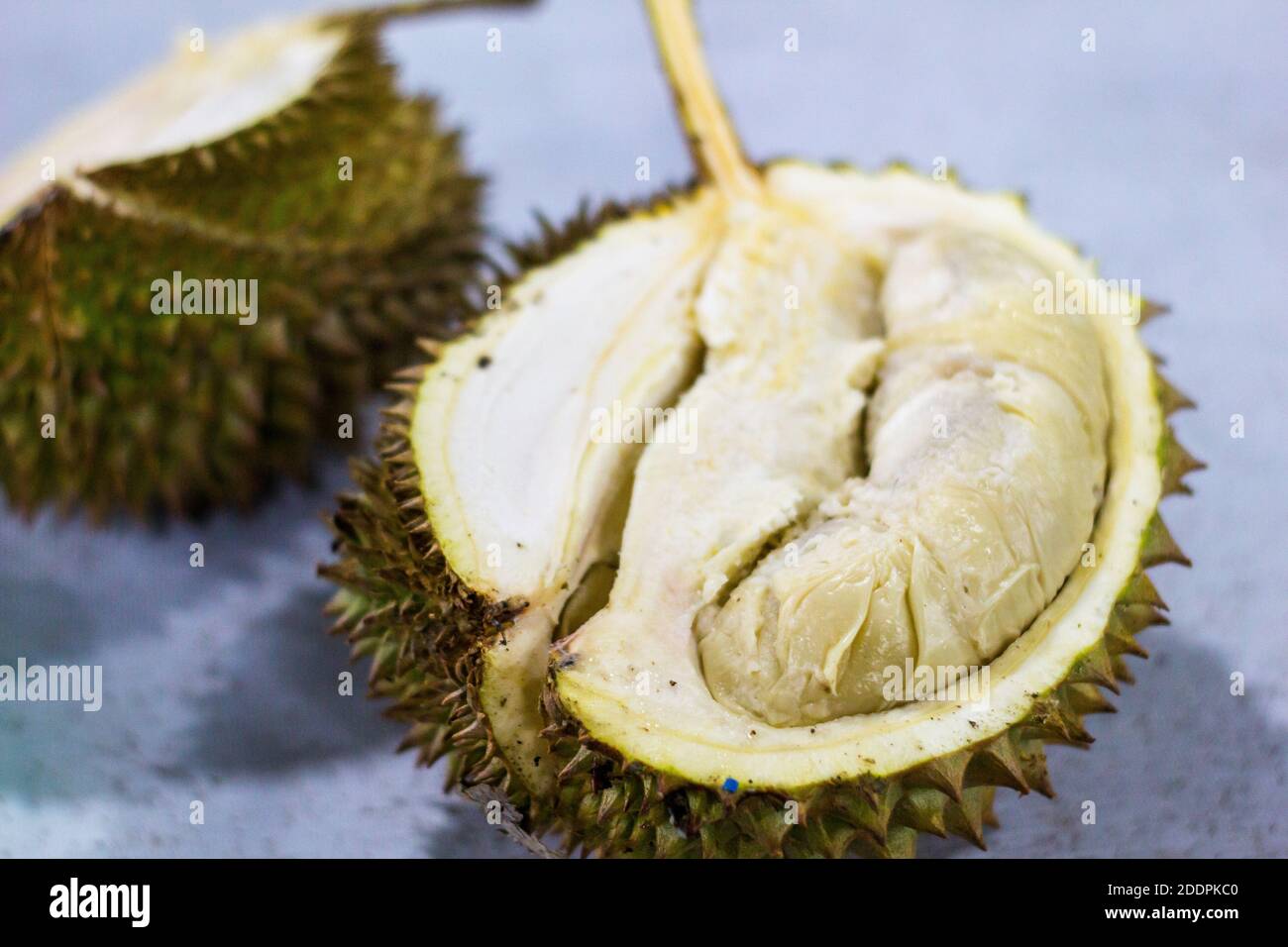 Local durian at a street side durian stall in Medan, Indonesia Stock ...
