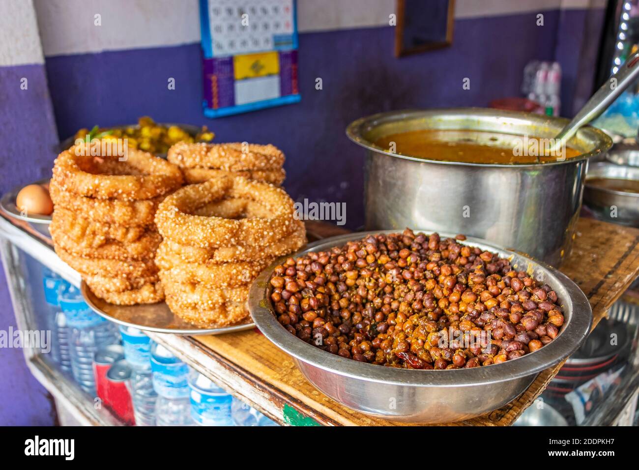Nepalese food breakfast with Sel Roti and chickpeas. Ring Road in ...