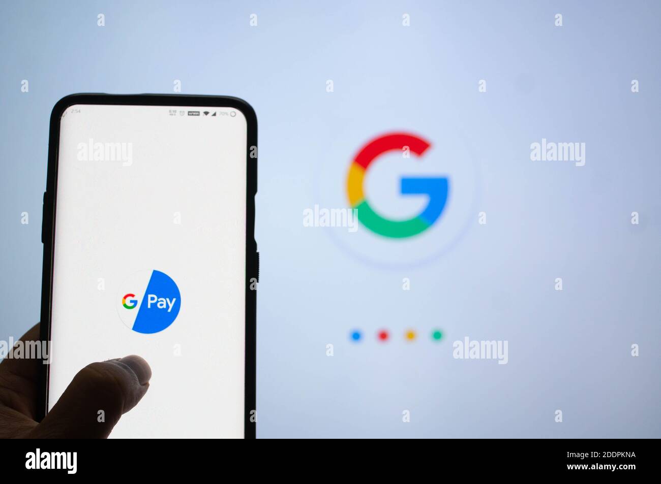Google Pay app logged in on a mobile infront of a white screen with ...