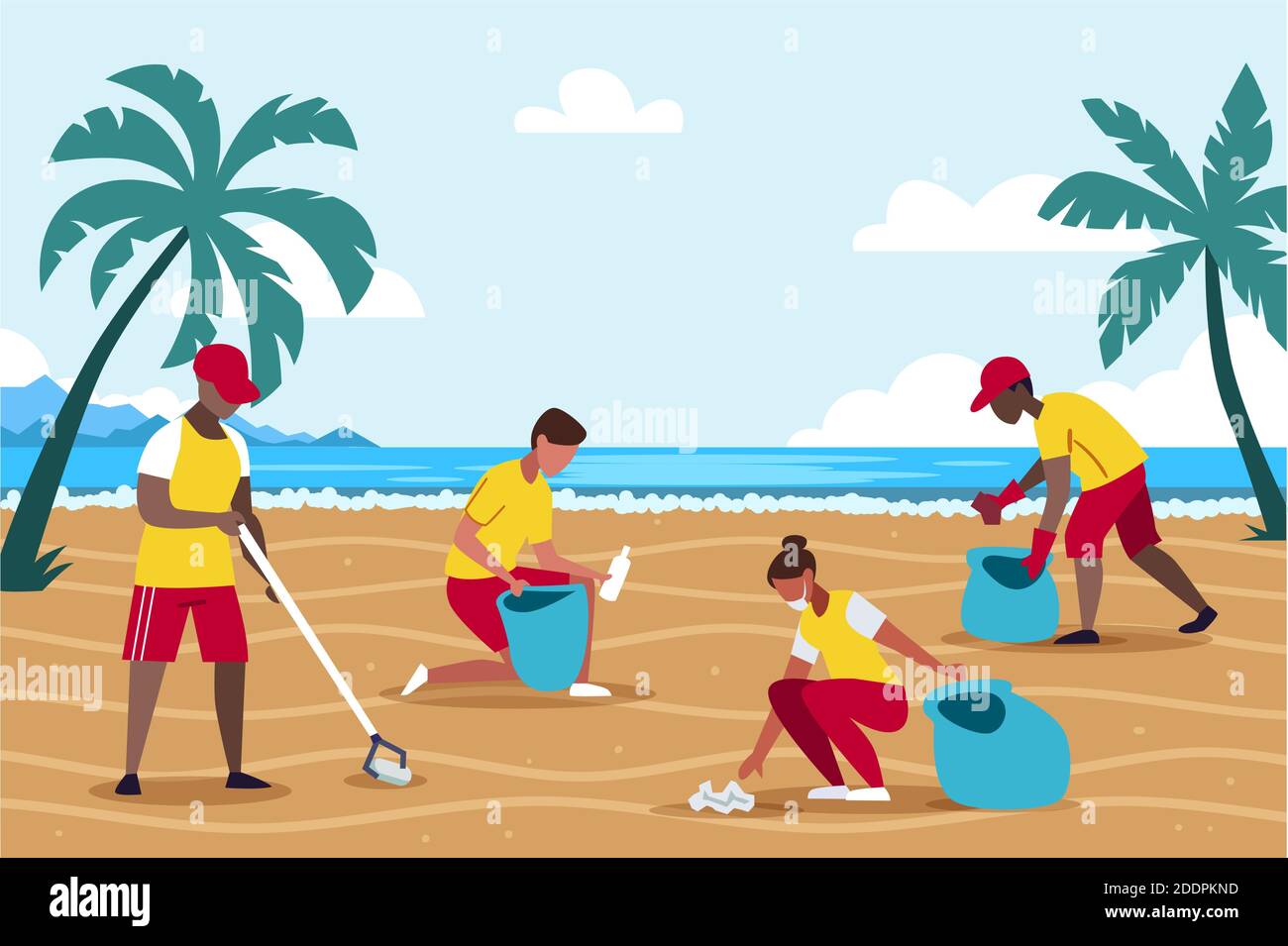 Illustration of people cleaning beach Vector illustration Stock Vector ...